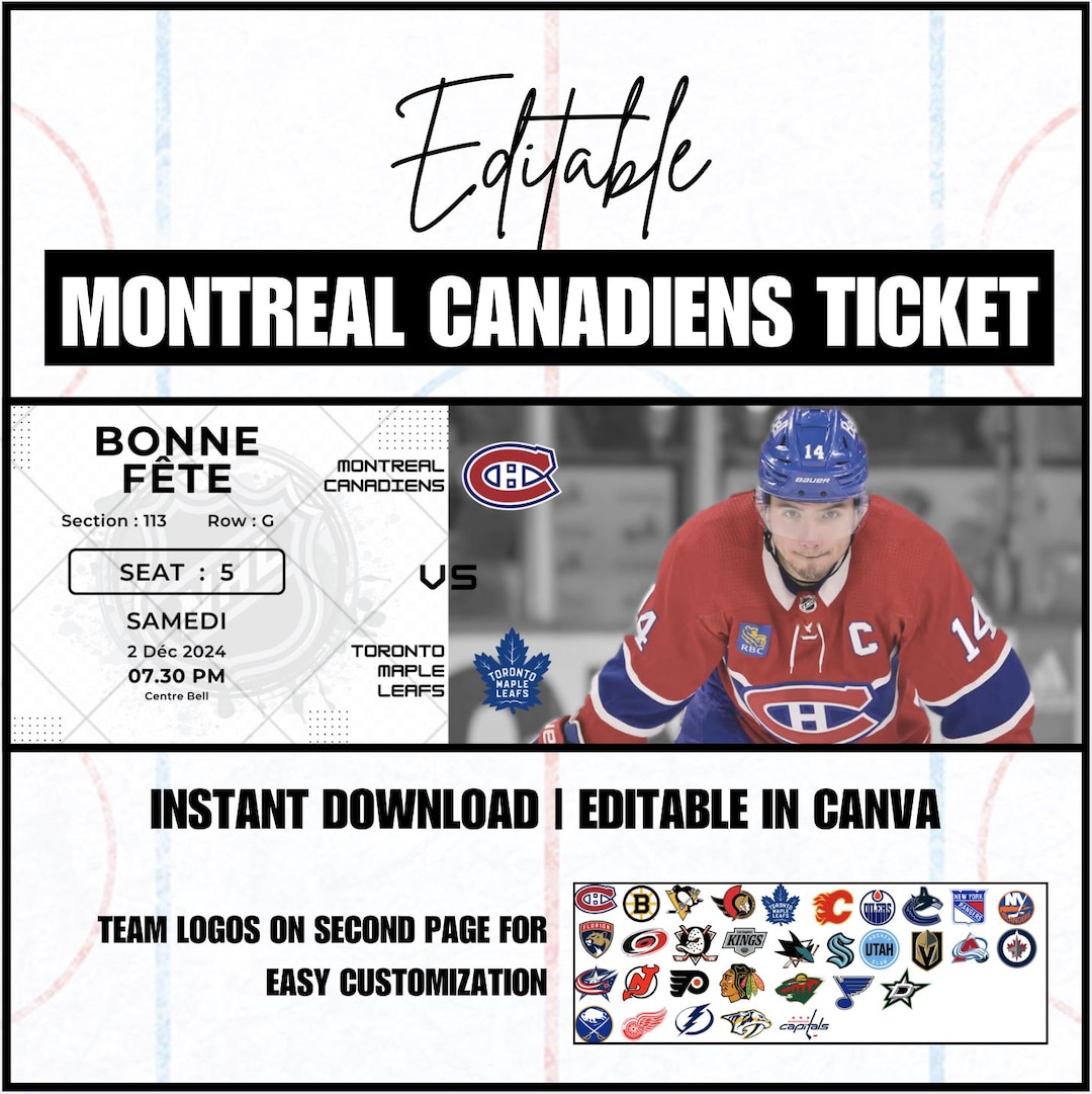 Montreal Canadiens Hockey Ticket Template Digital Download - Etsy