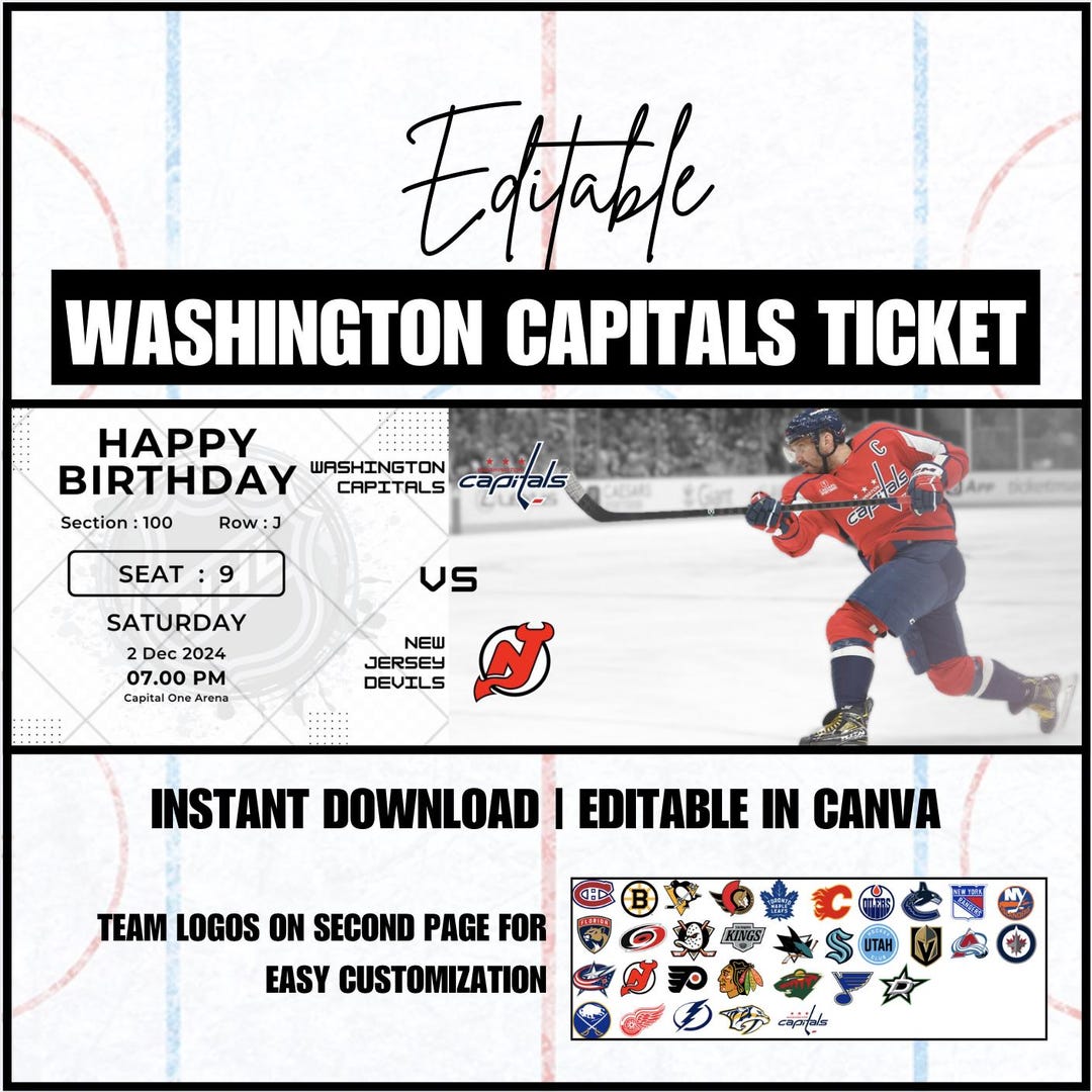 Washington Capitals Hockey Ticket Template Digital Download - Etsy