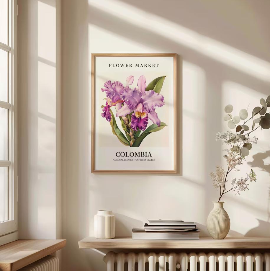 Colombia National Flower Art Print, Cattleya Orchid 1960s Wall Art ...