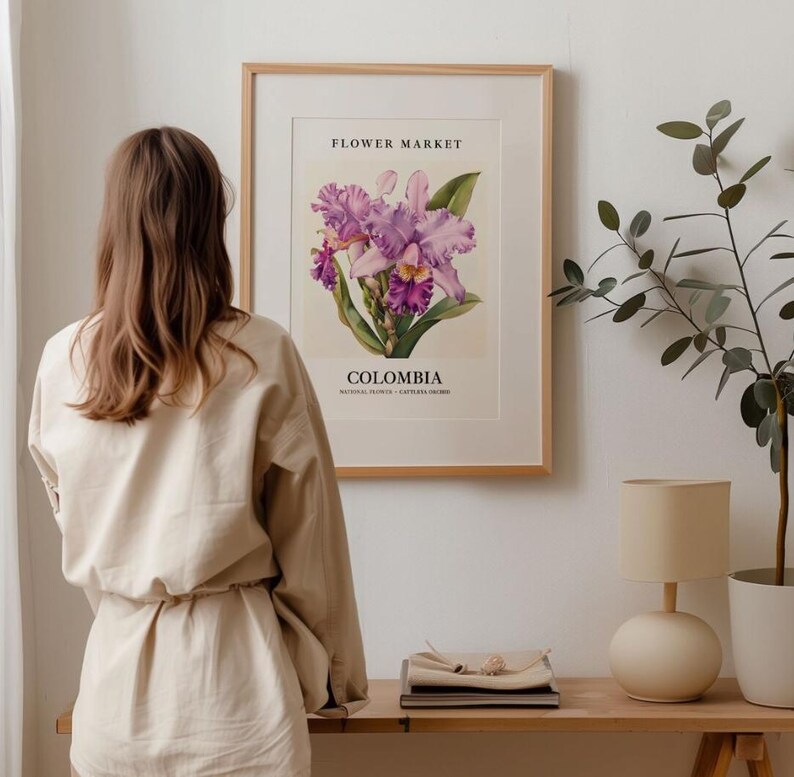 Colombia National Flower Art Print, Cattleya Orchid 1960s Wall Art ...