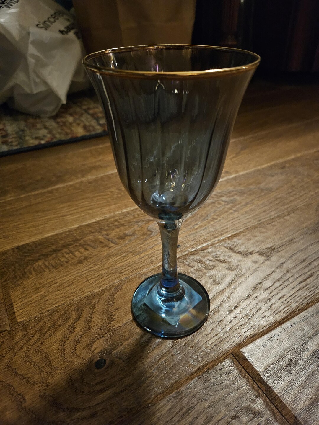 Vintage Blue Glass Water Goblet With Gilded Gold Rim - Etsy