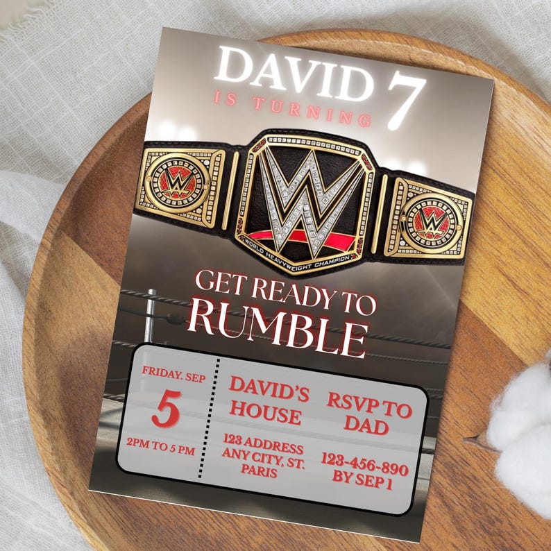 Wrestling Birthday Invitation: Championship Belt Ticket (digital ...