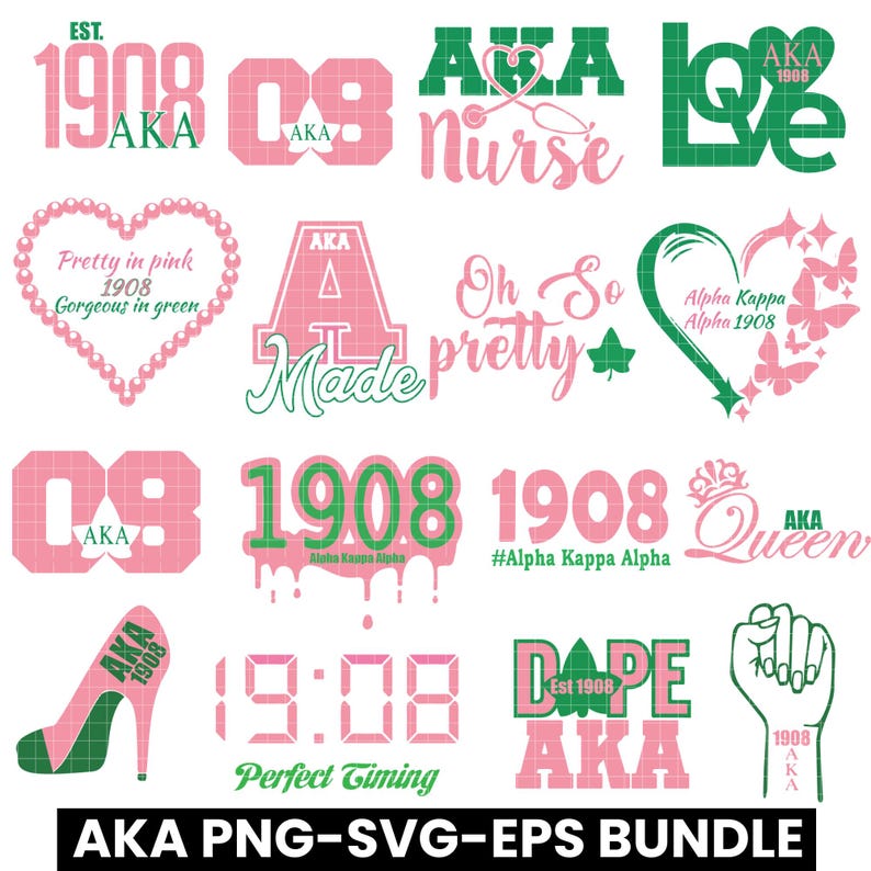 Alpha Kappa Alpha SVG Bundle: AKA Sorority, Pink and Green (digital ...