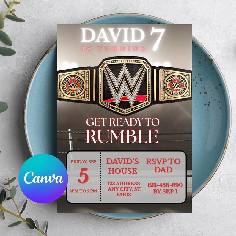 Wrestling Birthday Invitation: Championship Belt Ticket (digital ...