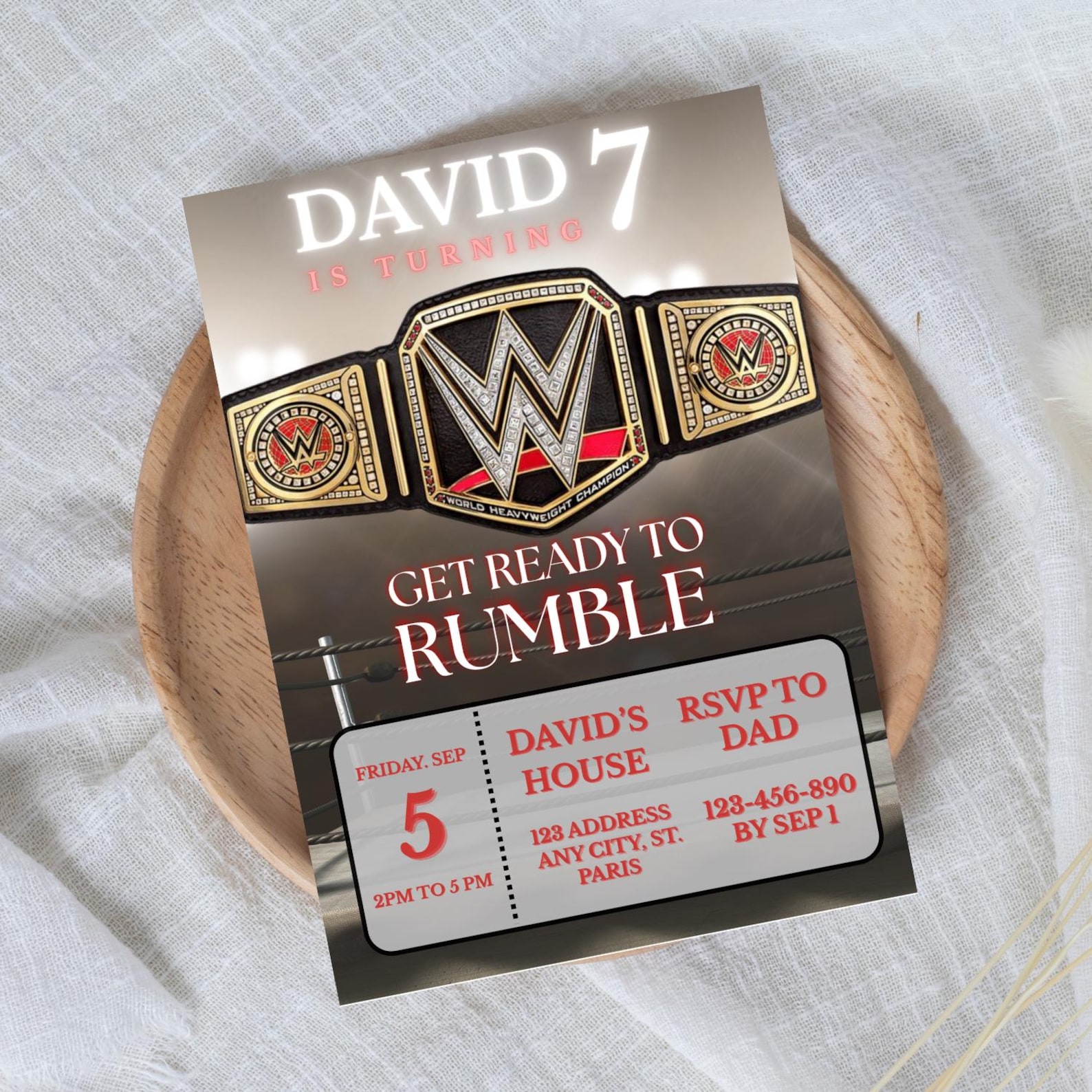 Wrestling Birthday Invitation: Championship Belt Ticket (digital ...