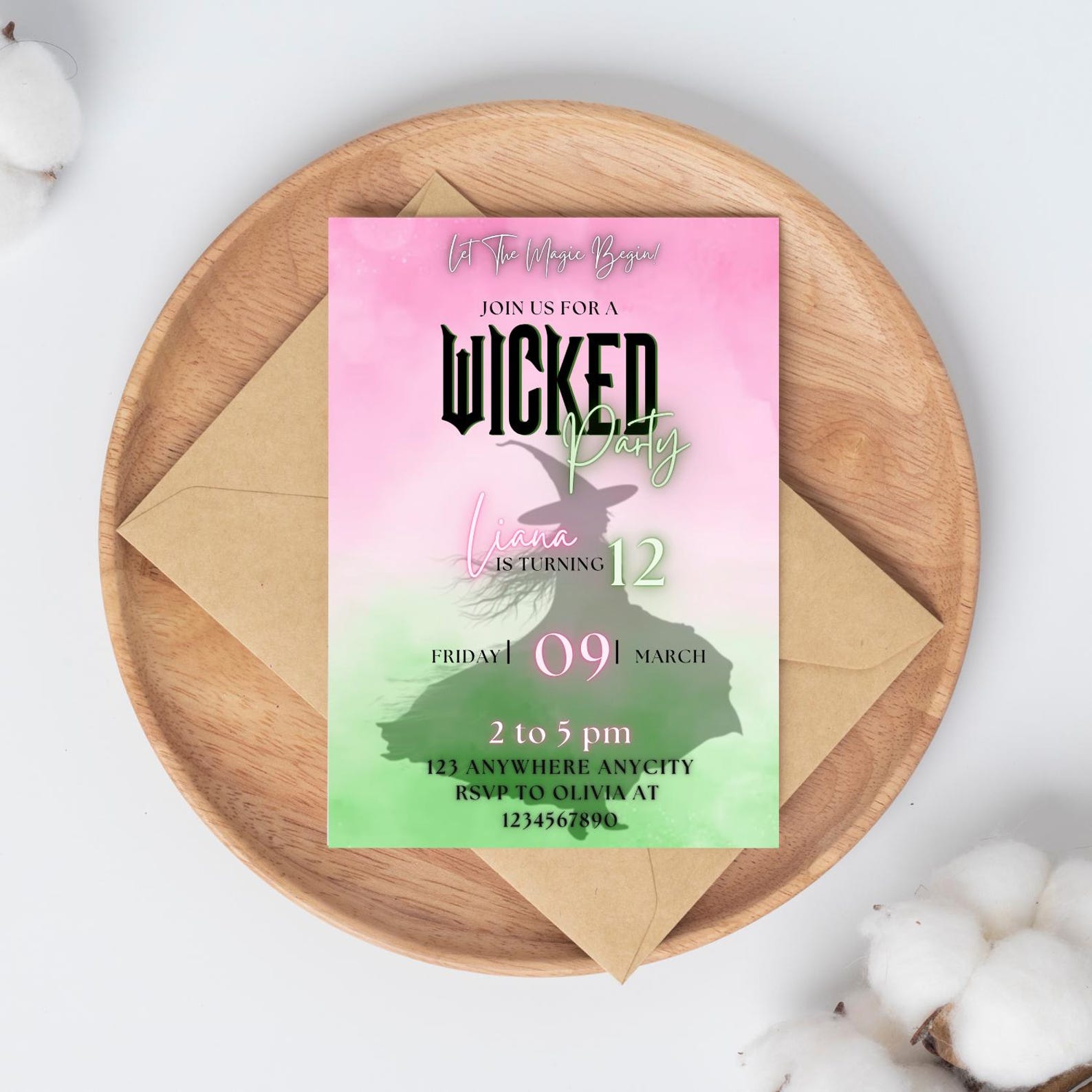 Wicked Birthday Party Invitation,wicked Party Invite,elphaba & Glinda ...