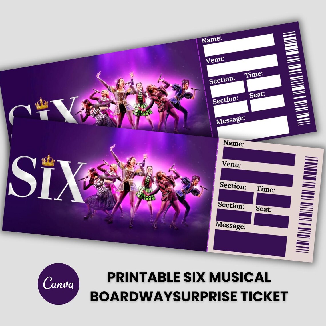 Printable Six: the Musical Broadway Ticket Template (editable PDF) - Etsy
