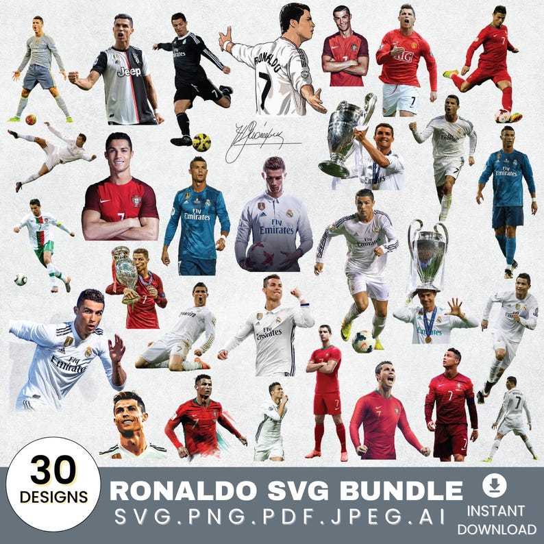 Cristiano Ronaldo CR7 SVG PNG Bundle: Football Art, Stickers, and ...