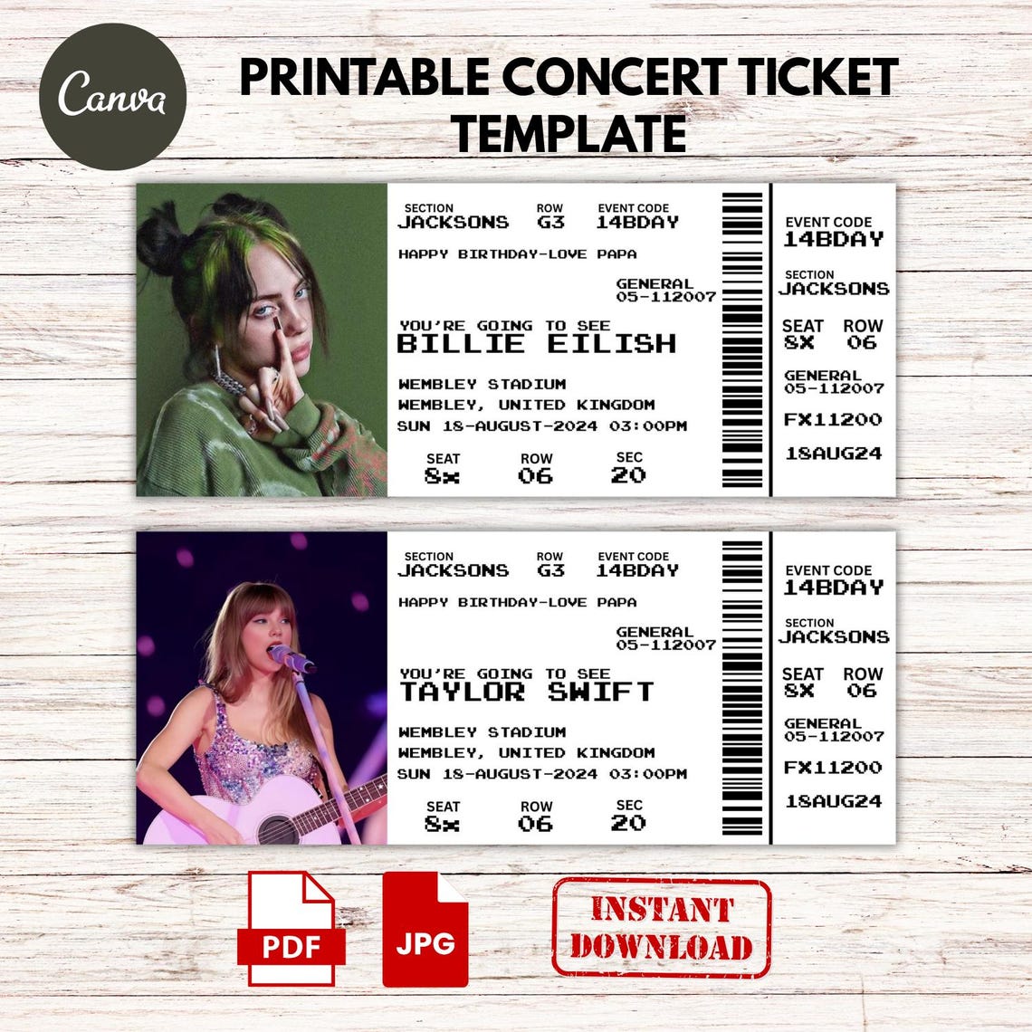 Editable Concert Ticket Template: DIY Surprise Gift (digital Download ...