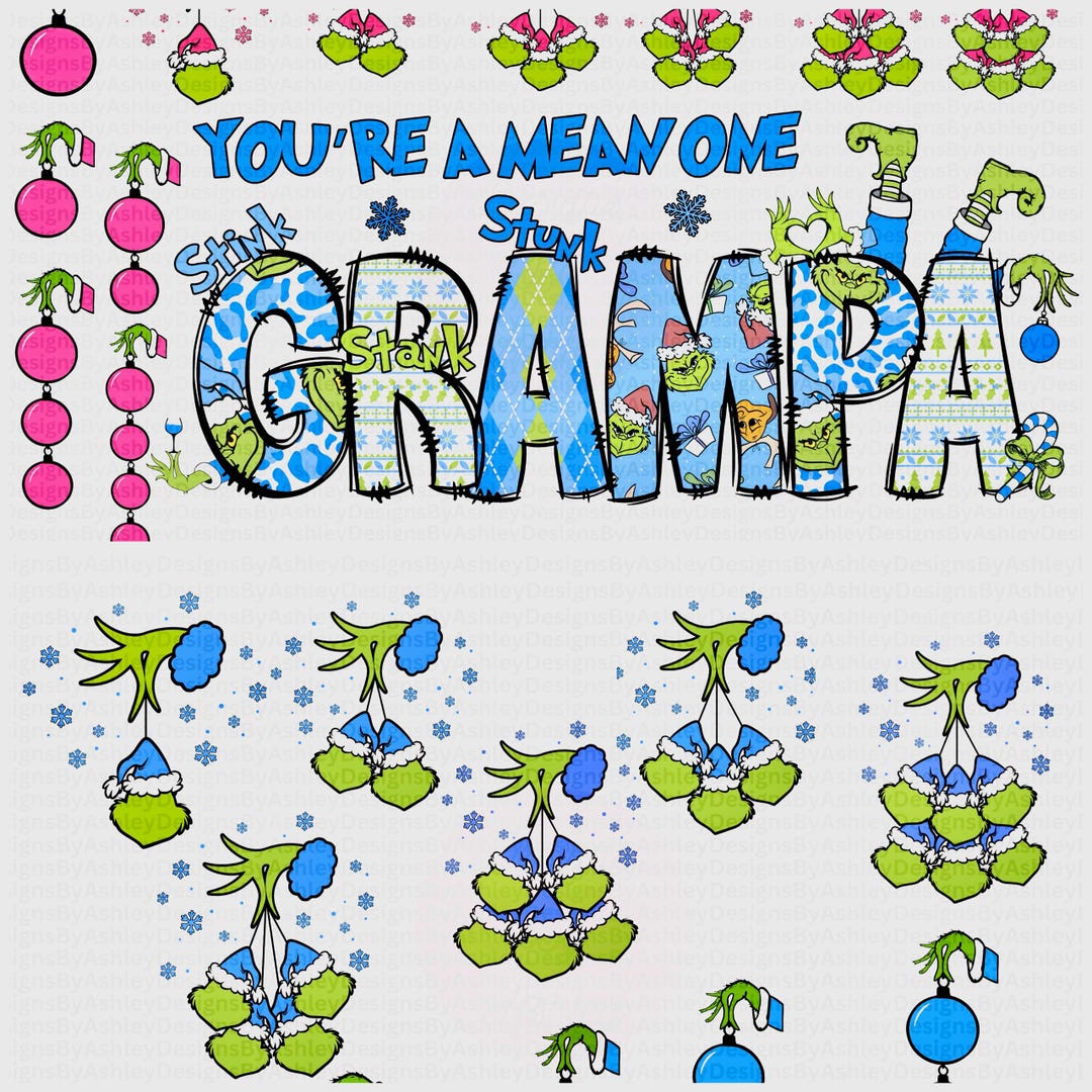CUSTOM Grandpa Grinch Christmas Blue and Pink Kids Name Png, Boujee ...