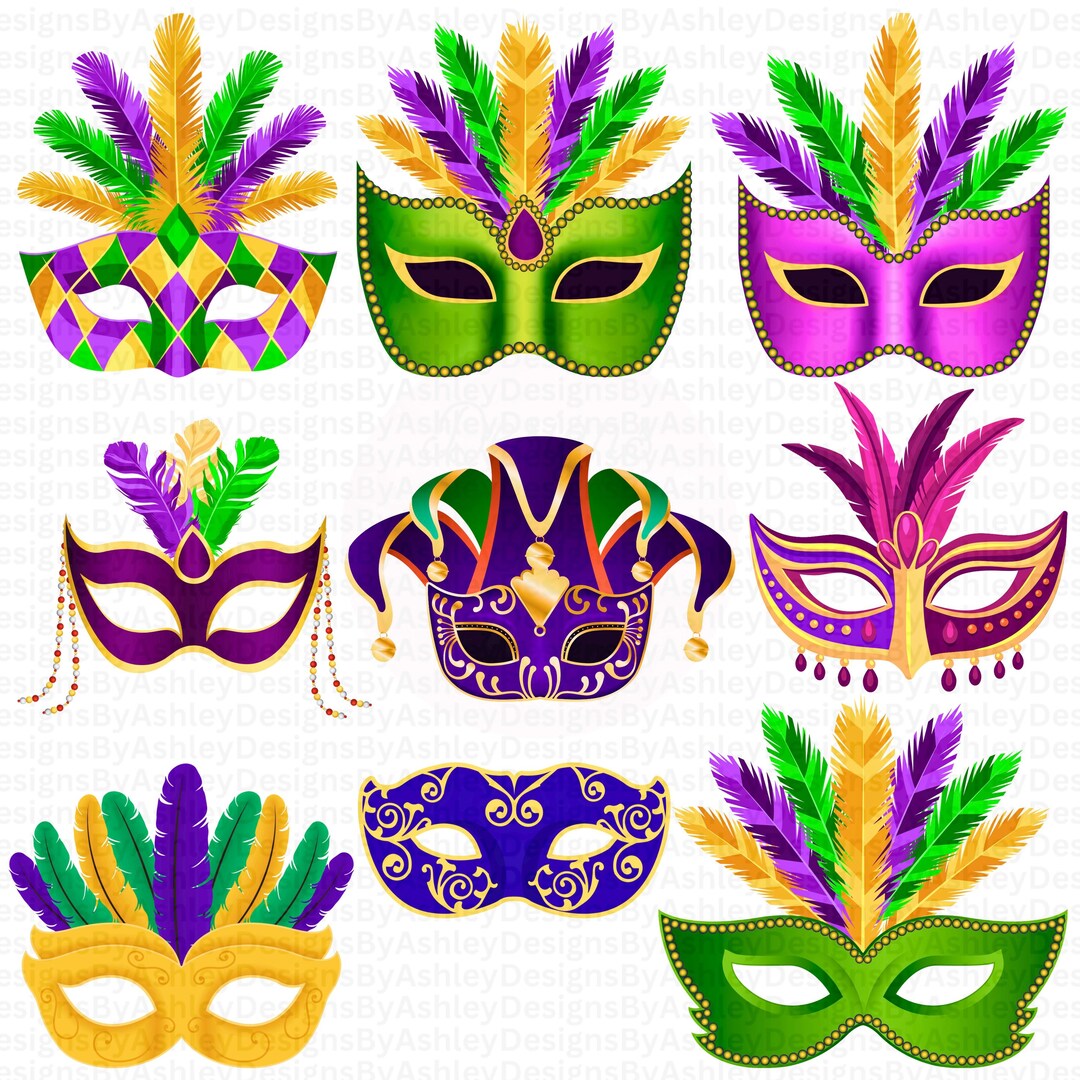 MARDI GRAS Bundle Deal 9 Designs Transparent Png Files, PNG, Mask Png ...