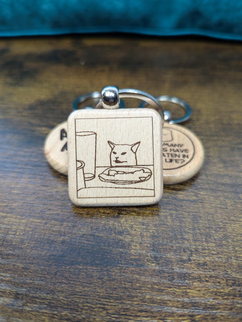 Woman Yelling at Cat Meme Keychain - Unique Keychain, Laser Engraved ...