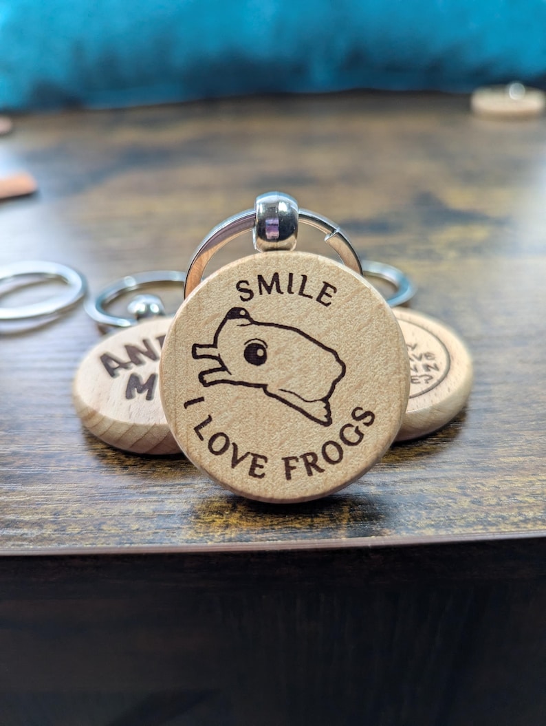 Frog Meme Keychain (customizable) - Wood Keychain, Laser Engraved ...