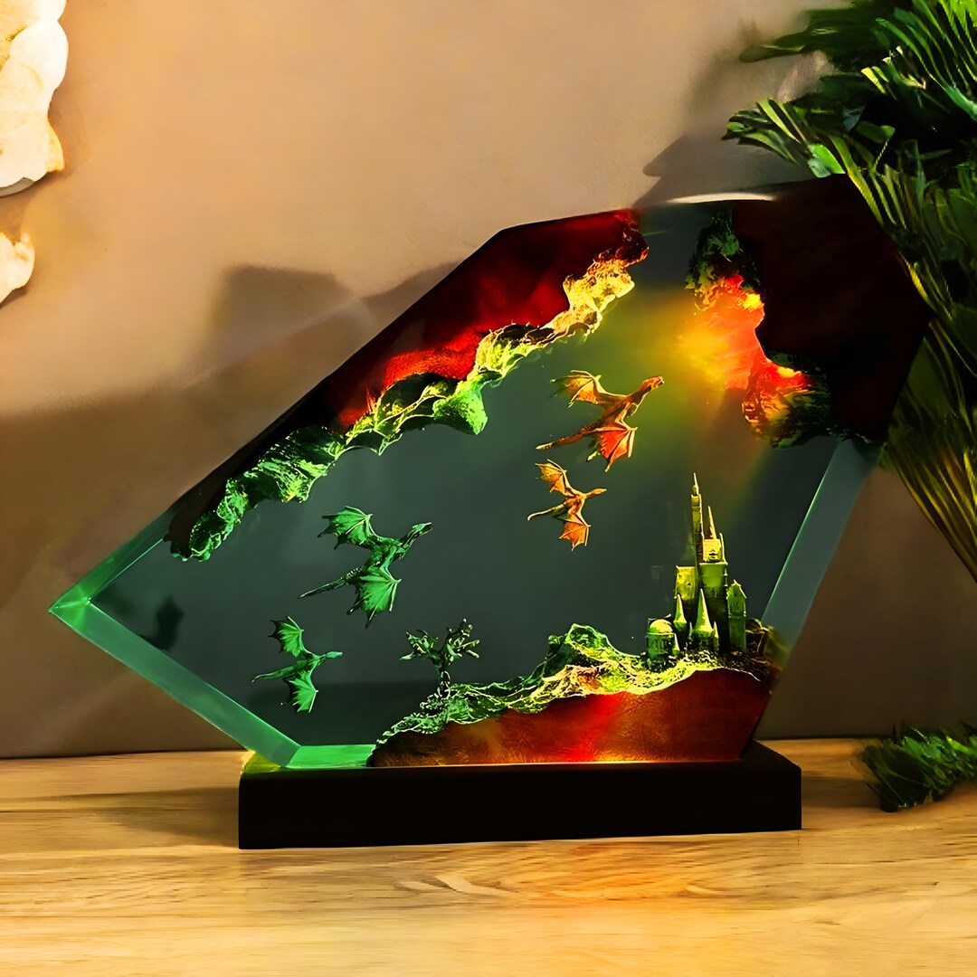 Flaying Dragons Resin Lamp, Handcrafted Epoxy Lamp, Wood Resin Lamp ...