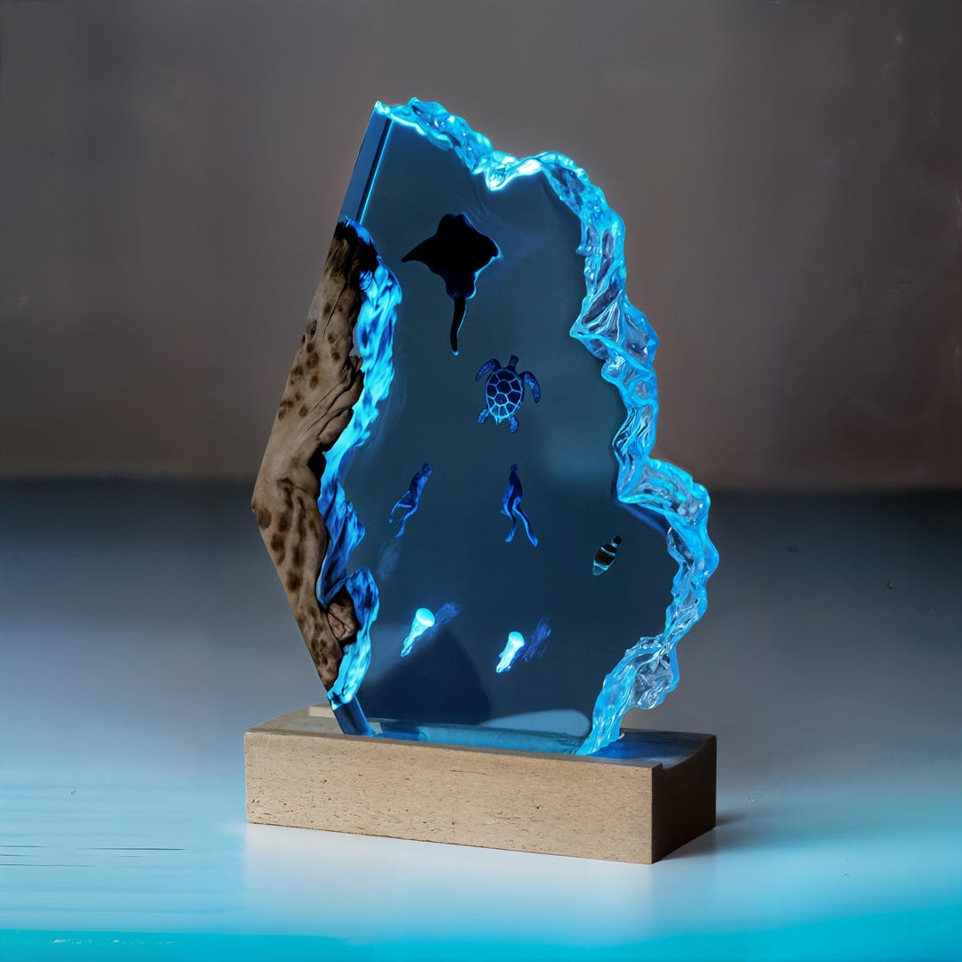Manta Ray Resin Lamp: Seabed Night Light, Ocean-inspired Design - Etsy