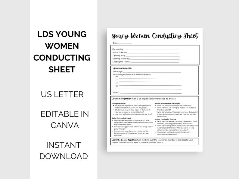 LDS Young Women Conducting Sheet- LDS Young Women Conducting Handout ...