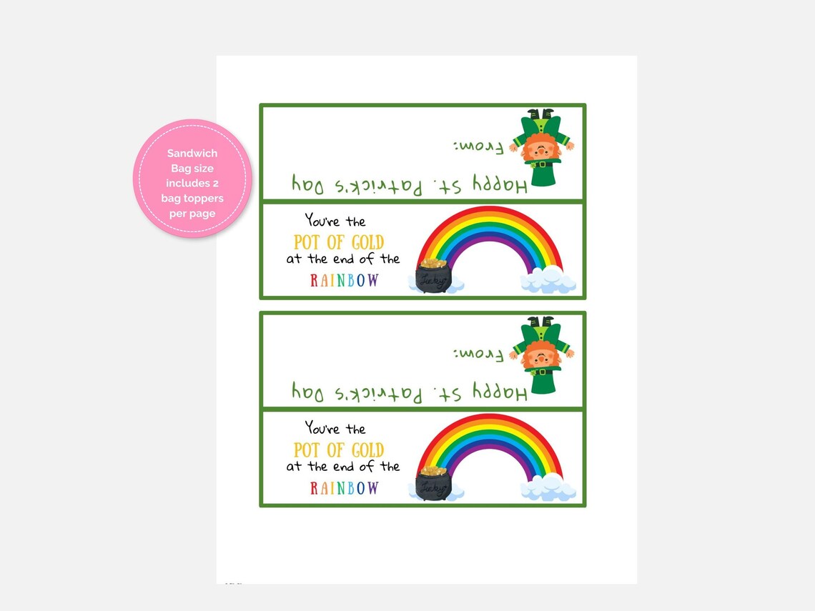 St. Patrick’s Day Treat Bag Topper – “you’re the Pot of Gold at the End ...