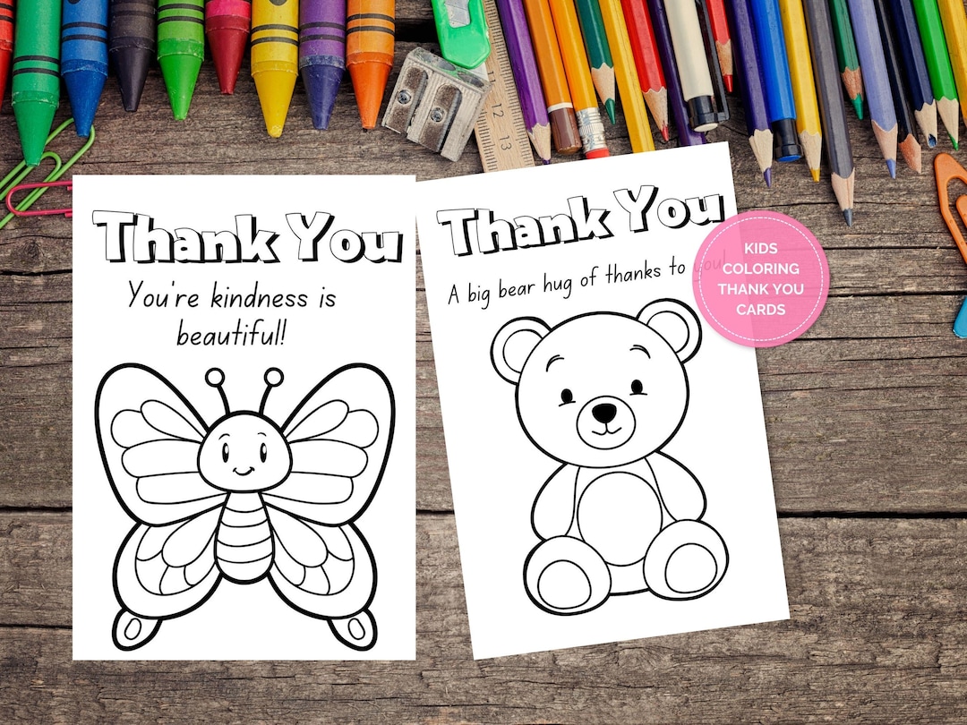 Kids Coloring Page Thank You Cards--digital Download - Etsy