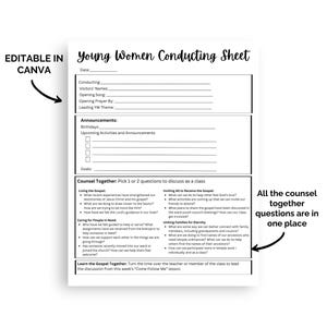 LDS Young Women Conducting Sheet- LDS Young Women Conducting Handout ...