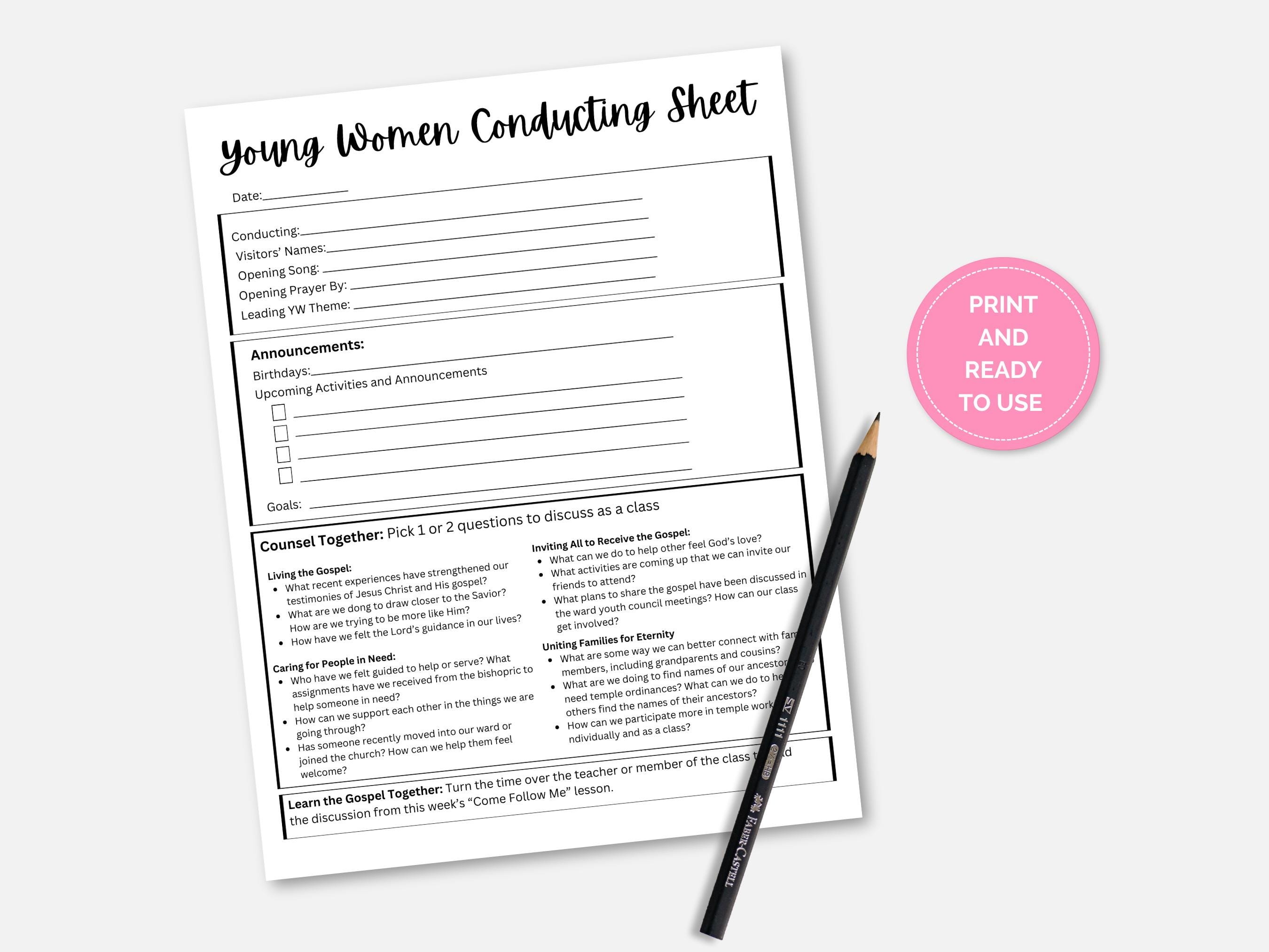 LDS Young Women Conducting Sheet- LDS Young Women Conducting Handout ...
