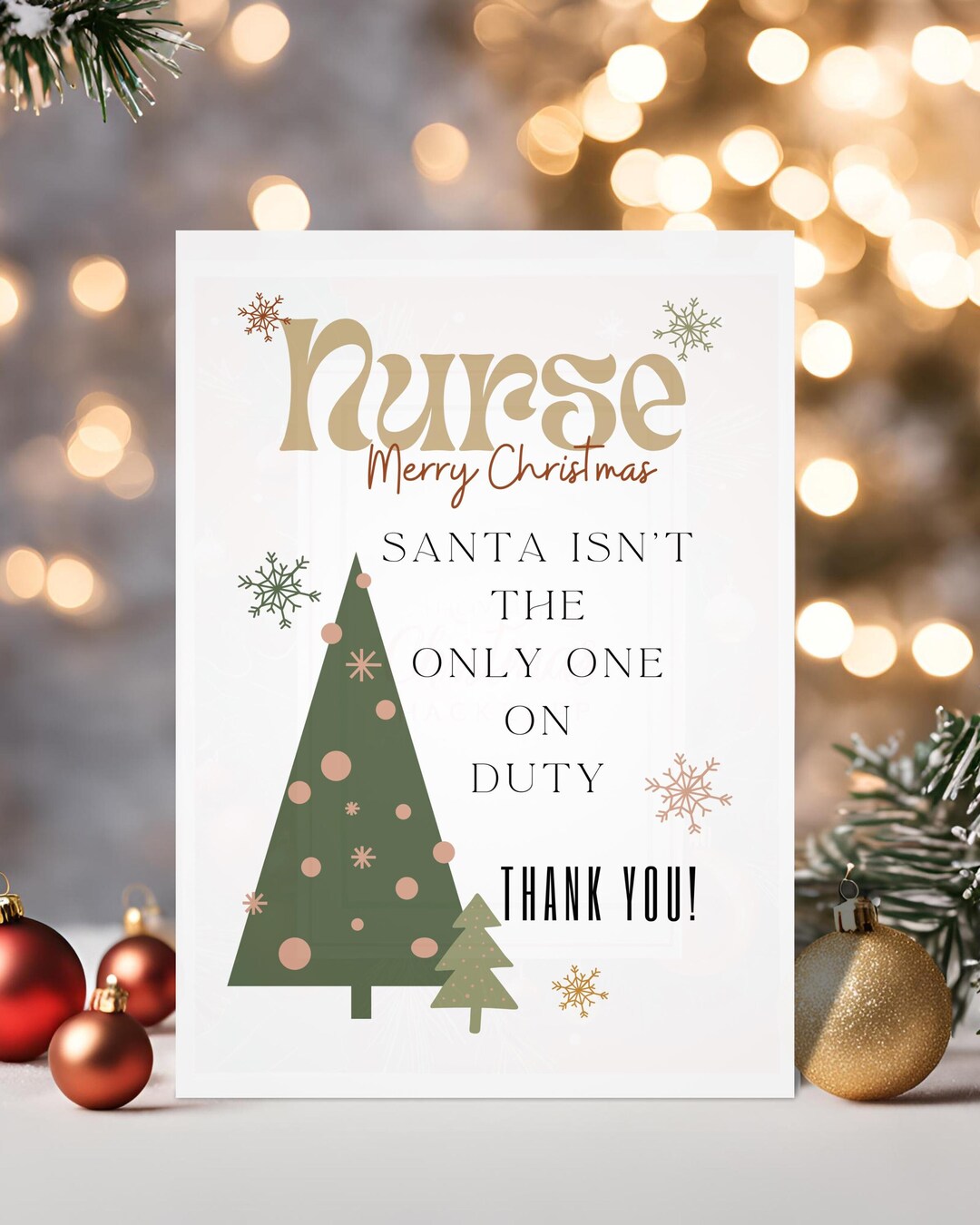 Christmas Card for Nurse Modern Boho Design Printable Holiday Cards for ...
