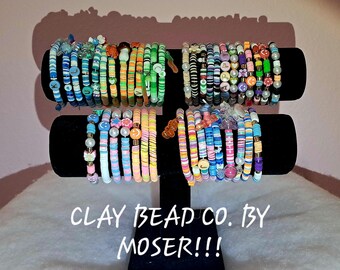 Rainbow Blast Clay Bead Bracelet | Preppy Summer Bracelet | Heishi Bead Stretch Bracelet ...