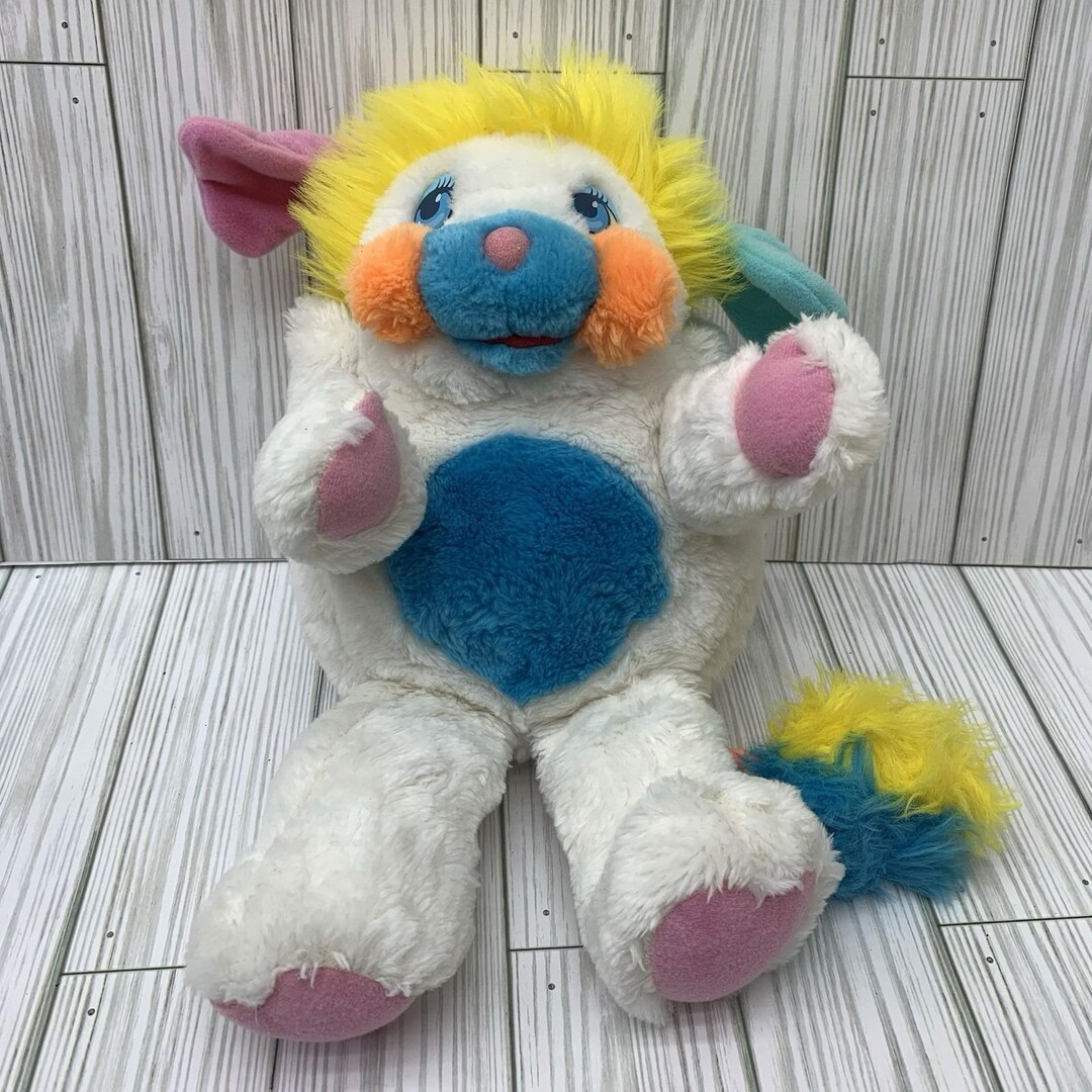 Vintage 1985 Mattel Popples Baby Puffball White Plush Yellow Hair Blue ...