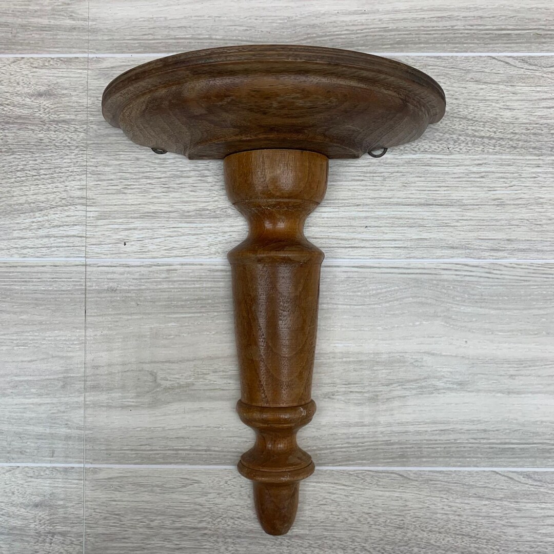 Vintage Wood Wall Shelf Bracket Decorative Turned Spindle Half Round ...