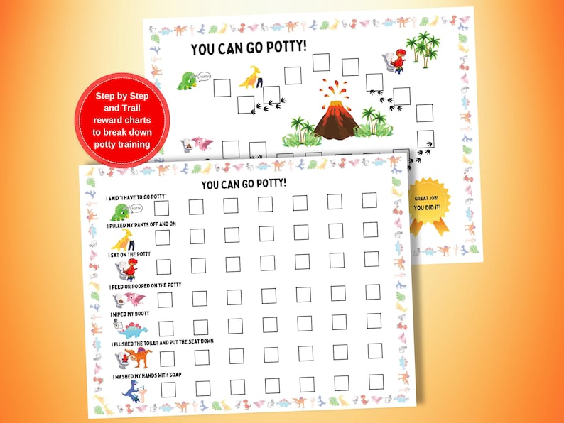 Dinosaur Potty Chart Bundle: Step-by-step Training for Toddlers ...