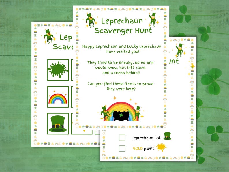 St Patrick's Day Scavenger Hunt, Printable Leprechaun Scavenger Hunt ...