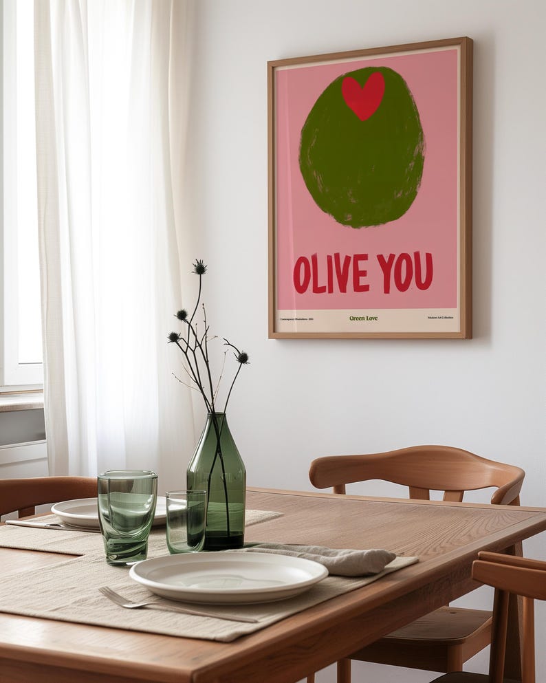 Olive You Print | Digital Printable Print | Foodie Love Print | Kitchen ...