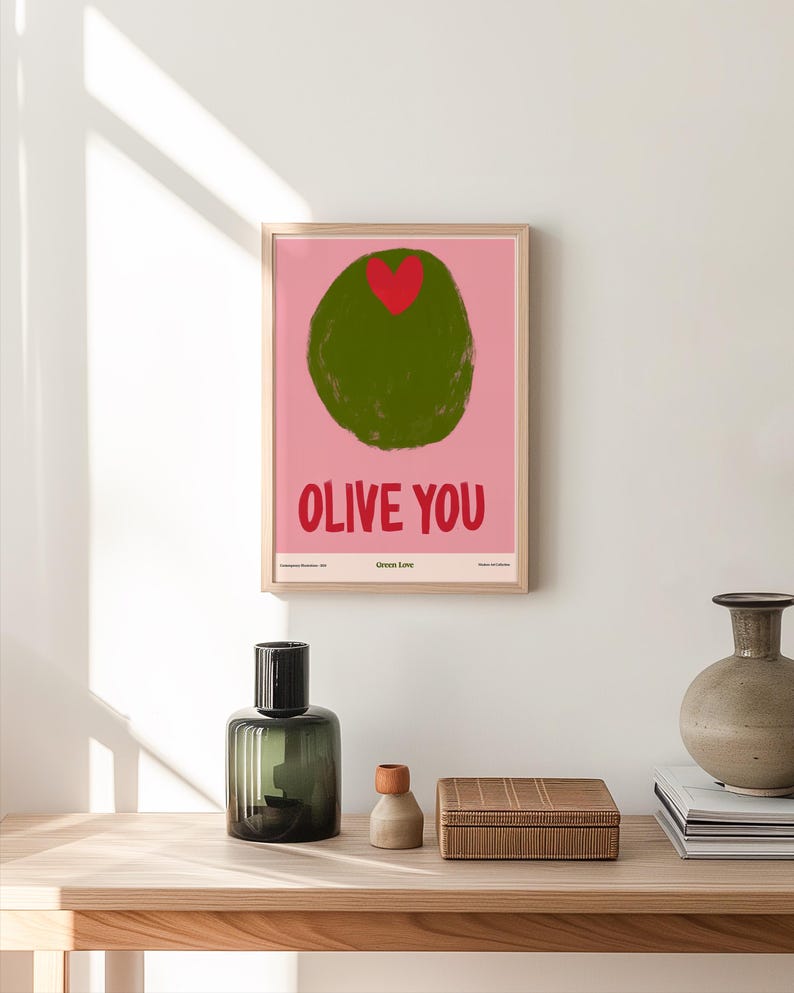 Olive You Print | Digital Printable Print | Foodie Love Print | Kitchen ...
