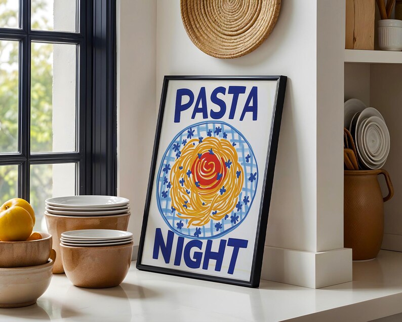 Pasta Night Print | Printable Wall Art | Dopamine Art | Pasta Print ...