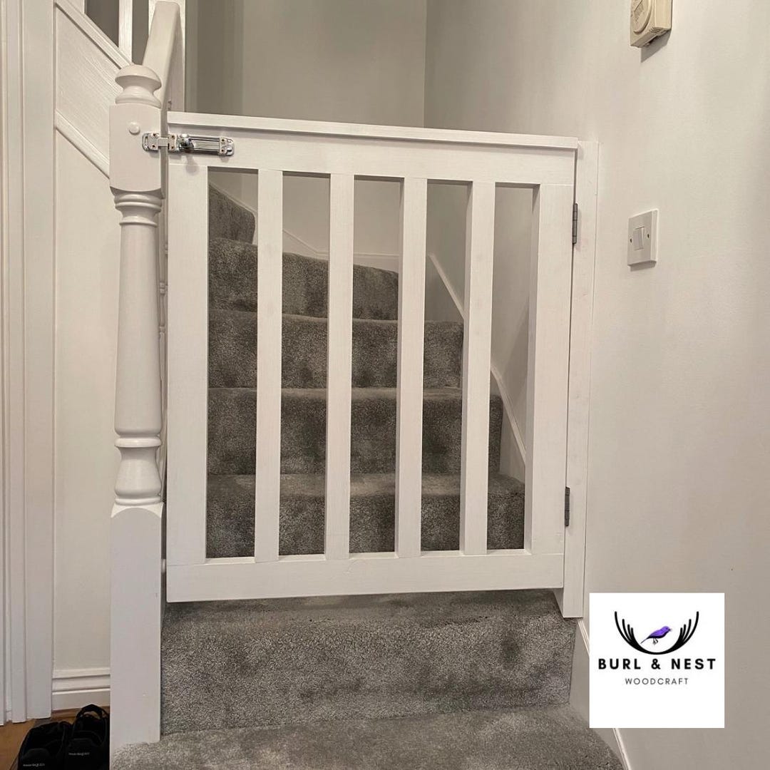 Bespoke White Wooden Stair Gate, Baby Pet Gate(made to Measure) With ...