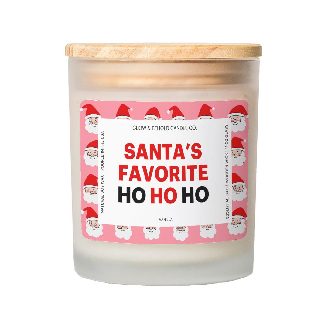 Santa's Favorite Ho Ho Ho Glass Soy Scented Candle, 11oz, Funny Candle ...