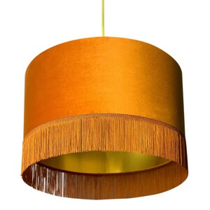 Rust Orange Velvet Lampshade With Gold Lining & Orange Fringing - Etsy