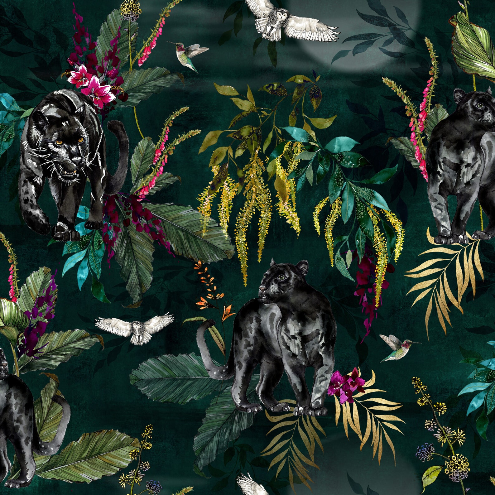 Love Frankie Deadly Night Shade Panther Wallpaper in Wild Wood | Etsy