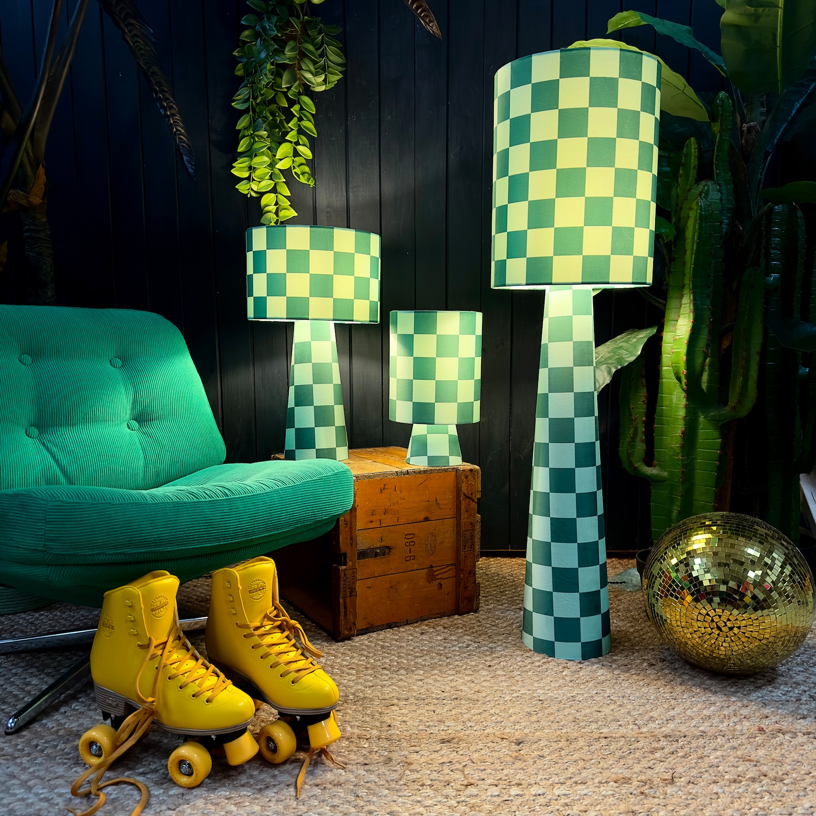 Velvet Checkerboard Portable Lamps in Apple Sours Green. 3 Sizes ...
