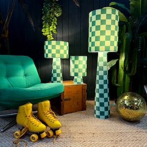 Handmade Velvet Checkerboard Portable Lamps in Apple Sours. 3 Sizes ...