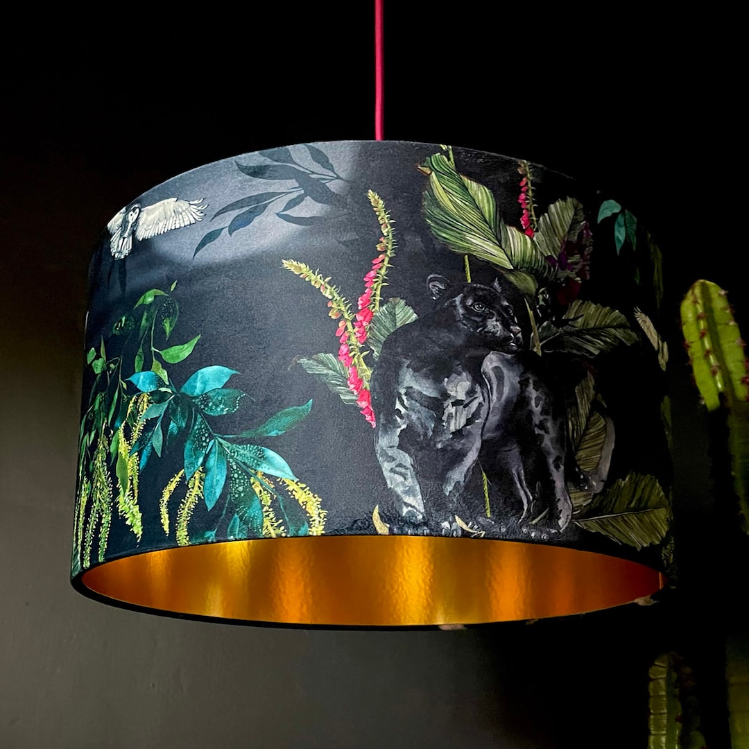 Deadly Night Shade Panther Lampshade With Gold Lining in Carbon Black ...