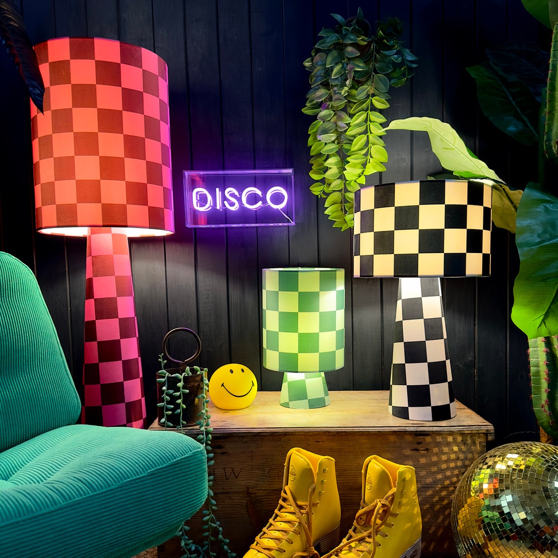 Velvet Checkerboard Portable Lamps in Apple Sours Green. 3 Sizes ...