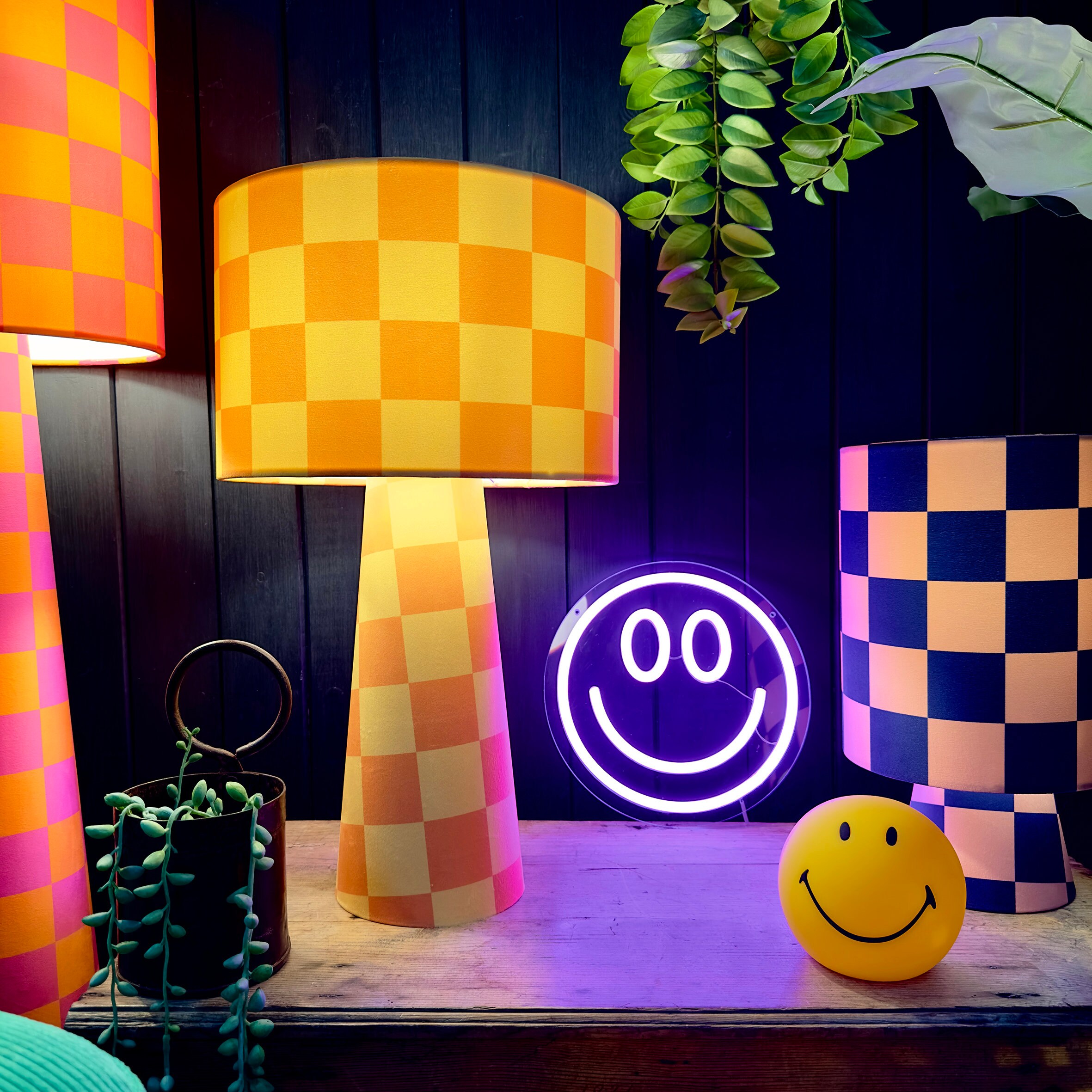 Velvet Checkerboard Portable Lamps in Orange and Yellow Marmalade. 3 ...