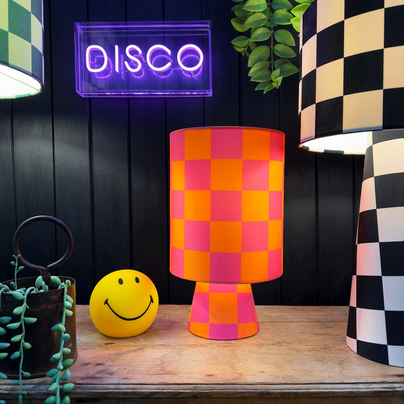 Velvet Checkerboard Portable Lamps in Pink & Orange Tutti Frutti. 3 ...