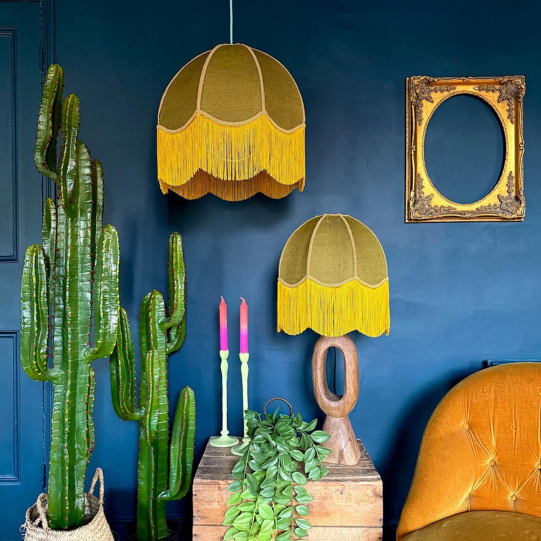 Wilma – Fringed Hessian Soft Shade in Pickle Green | Handmade Vintage ...