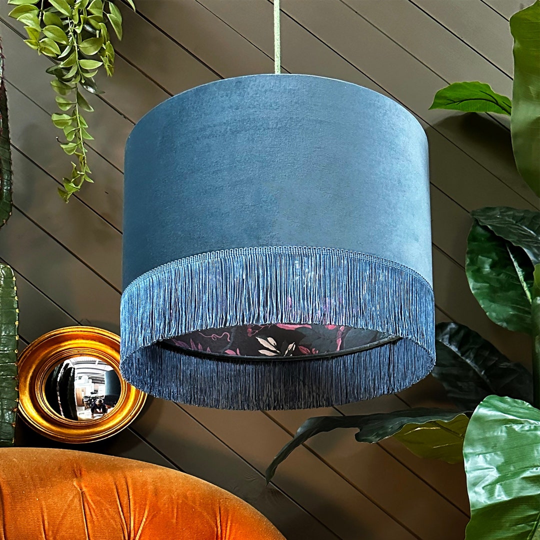 Nightshade Midnight Garden Silhouette Lampshade in Flint Blue Velvet ...