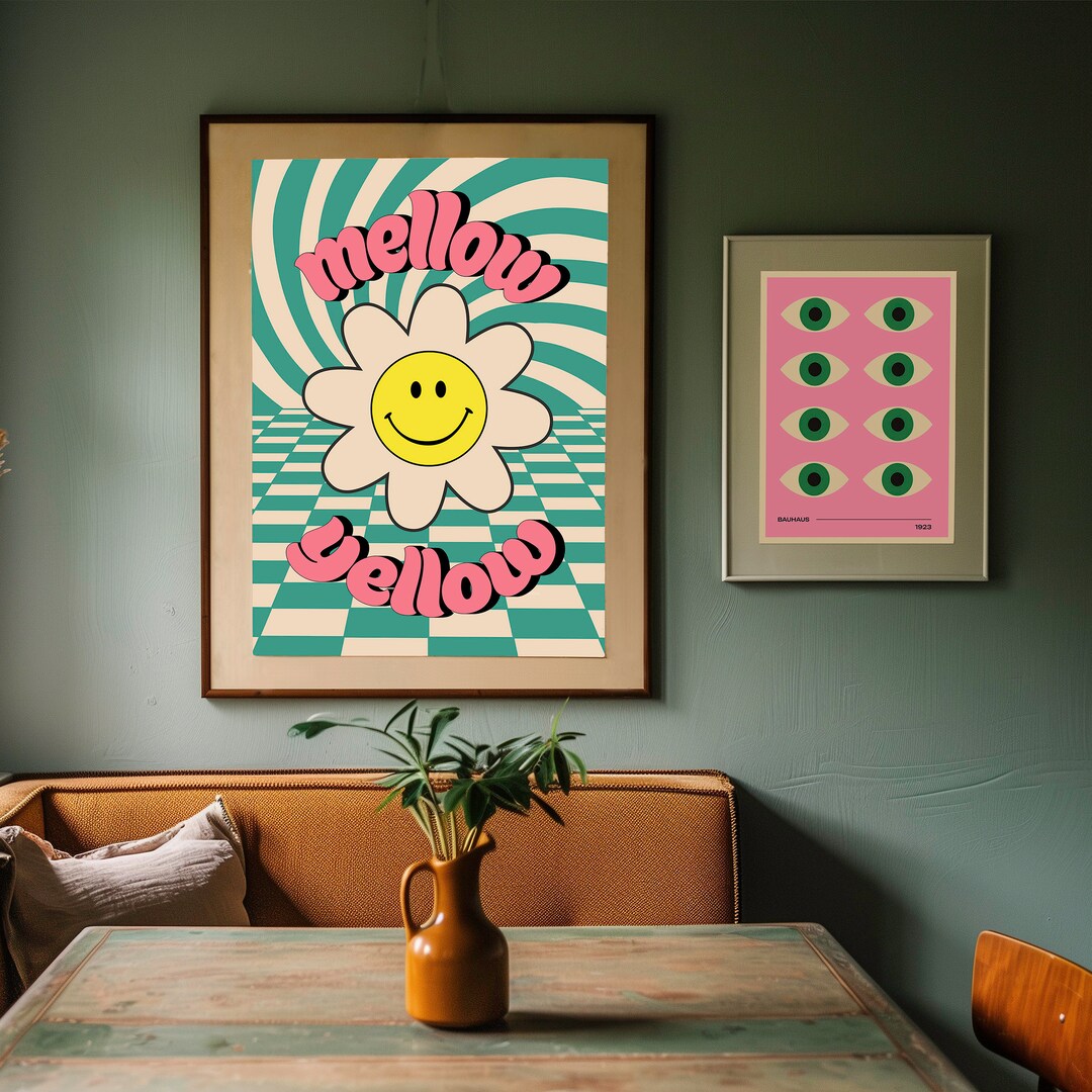 Flower Power, Mellow Yellow 70's Inspired Typography Poster. Groovy Art ...