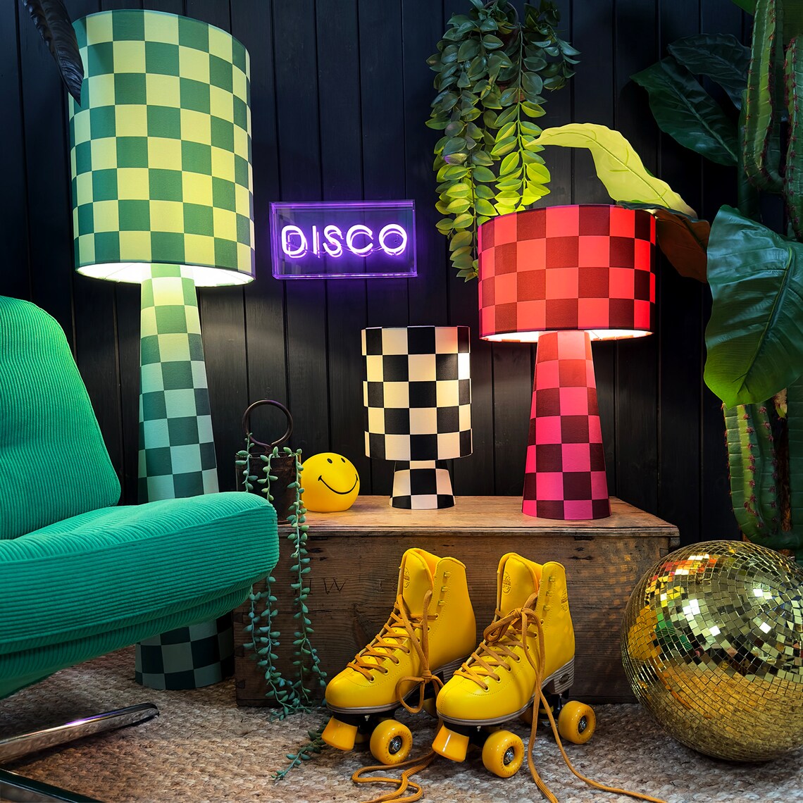 Velvet Checkerboard Portable Lamps in Apple Sours Green. 3 Sizes ...