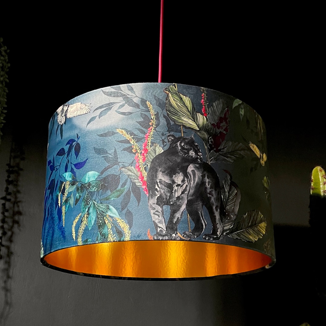 Deadly Night Shade Handmade Lampshade With Gold Lining in Smoke Blue ...