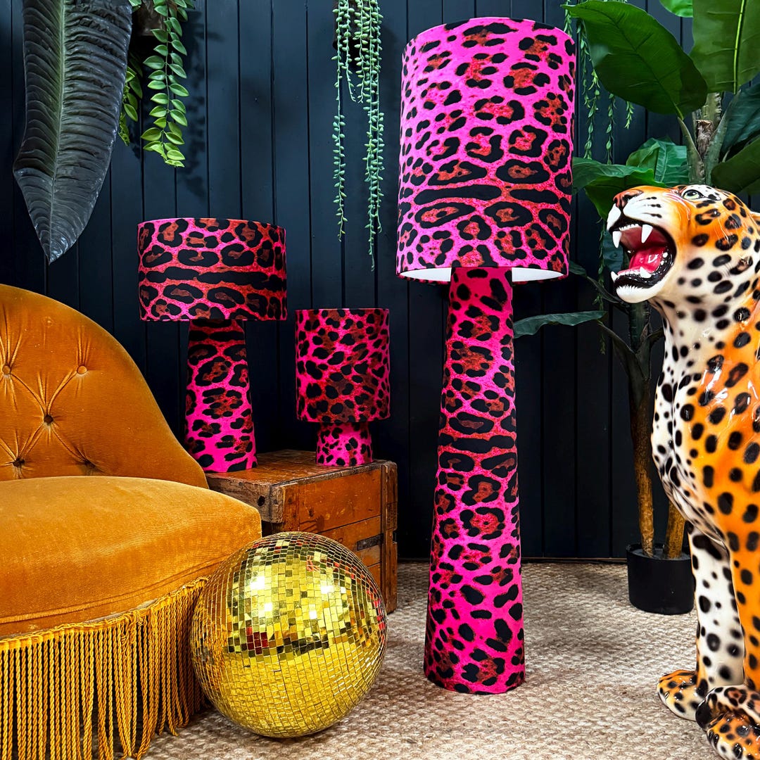 Handmade Velvet Neon Pink Leopard Print Portable Lamps. 3 Sizes ...