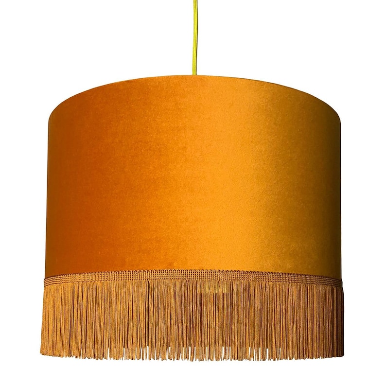 Rust Orange Velvet Lampshade With Gold Lining & Orange Fringing - Etsy
